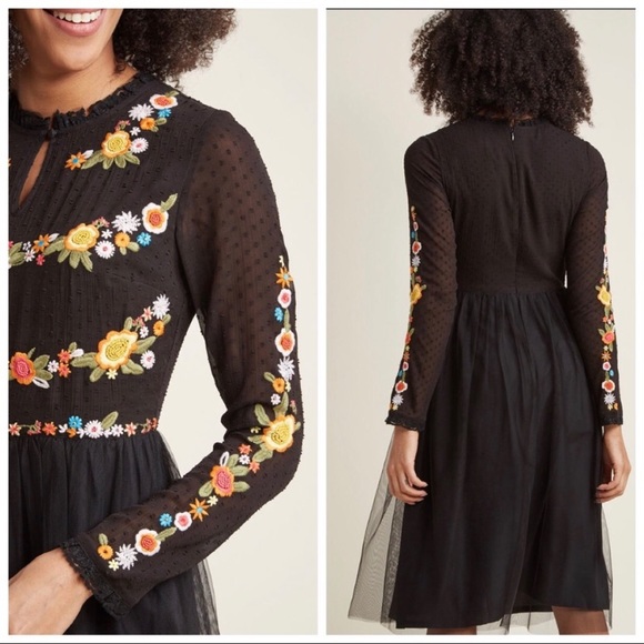 Modcloth | Dresses | Modcloth Folklore Embroidered Long Sleeve Dress ...